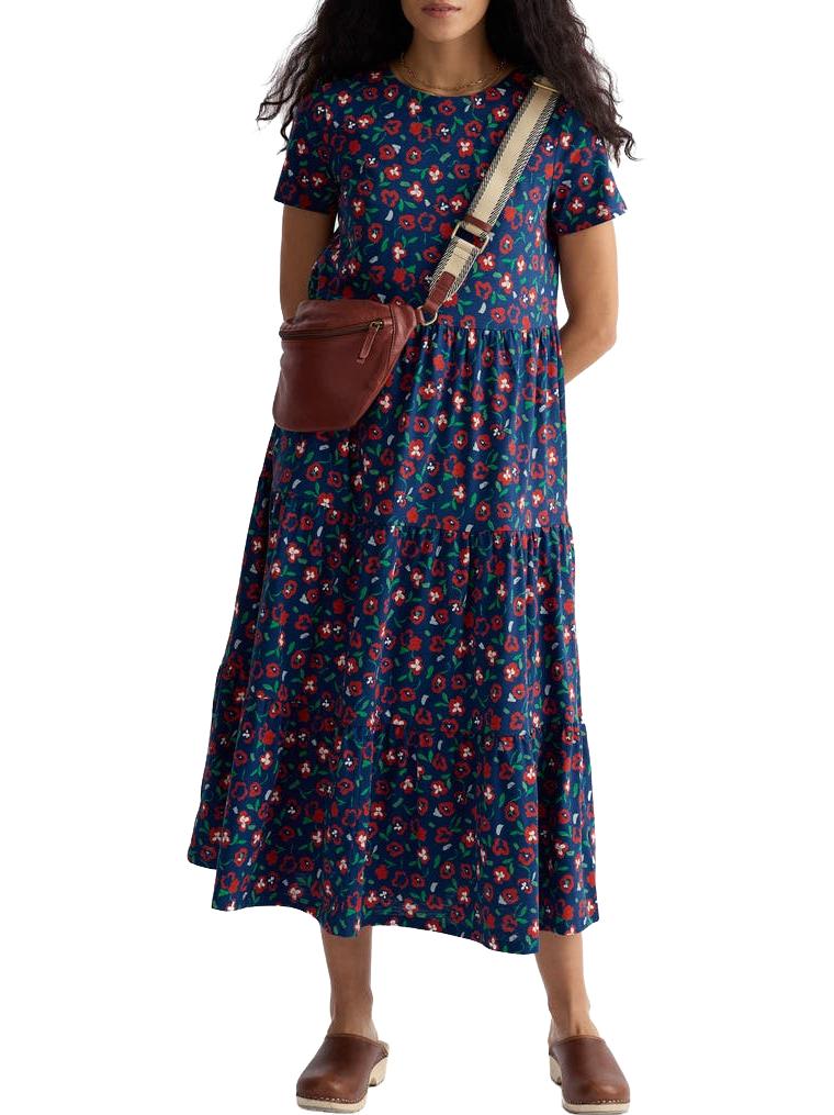 SEASALT CORNWALL Line Strokes Floral Organic Cotton Midi Dress